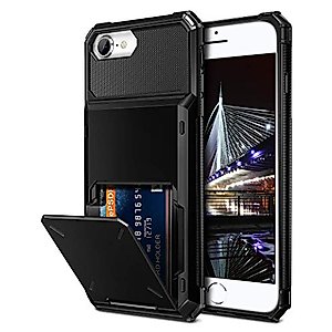 Vofolen Case for iPhone 6s 6 7 8 Case Wallet Credit Card Holder ID Slot Pocket Scratch Resistant Dual Layer Protective Bumper Rugged TPU Rubber Armor Hard Shell Cover for iPhone 6 6s 7 8 Black