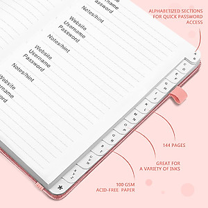 JUBTIC Password Book with Alphabetical Tabs. Medium Size Password Notebook for Internet Website Address Log in Details. Hardcover Password Journal & Organizer for Home Office, Rose Gold