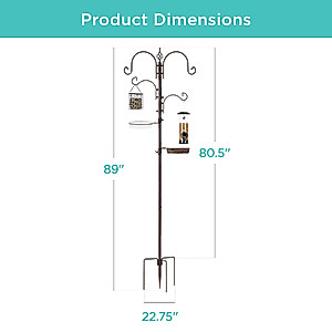 Best Choice Products 91in 4-Hook Bird Feeding Station, Steel Multi-Feeder Kit Stand for Attracting Wild Birds w/ 2 Feeders, Mesh Tray, Bird Bath, 4-Prong Base - Brown