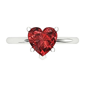 Clara Pucci 2.0 ct Heart Cut Solitaire Natural VVS1 Red Garnet 5-Prong Engagement Bridal Promise Anniversary Ring 18K White Gold Size 11