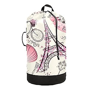 Romantic Travel In Paris Laundry Backpack Bag with Drawstring Closure Waterproof Laundry Bag Laundry Hamper Clothes Storage for College Travel Laundromat Apartment