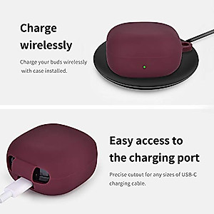 Filoto Case for Samsung Galaxy Buds 2 / Buds Live/Buds Pro/Buds 2 Pro, Cute Silicone Earbuds Protective Case Cover with Pompom Keychain Accessories for Women Girls (Burgundy)