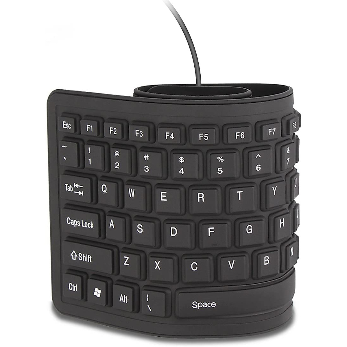 sungwoo Foldable Silicone Keyboard USB Wired Waterproof Rollup Keyboard for PC Notebook Laptop (All Black)