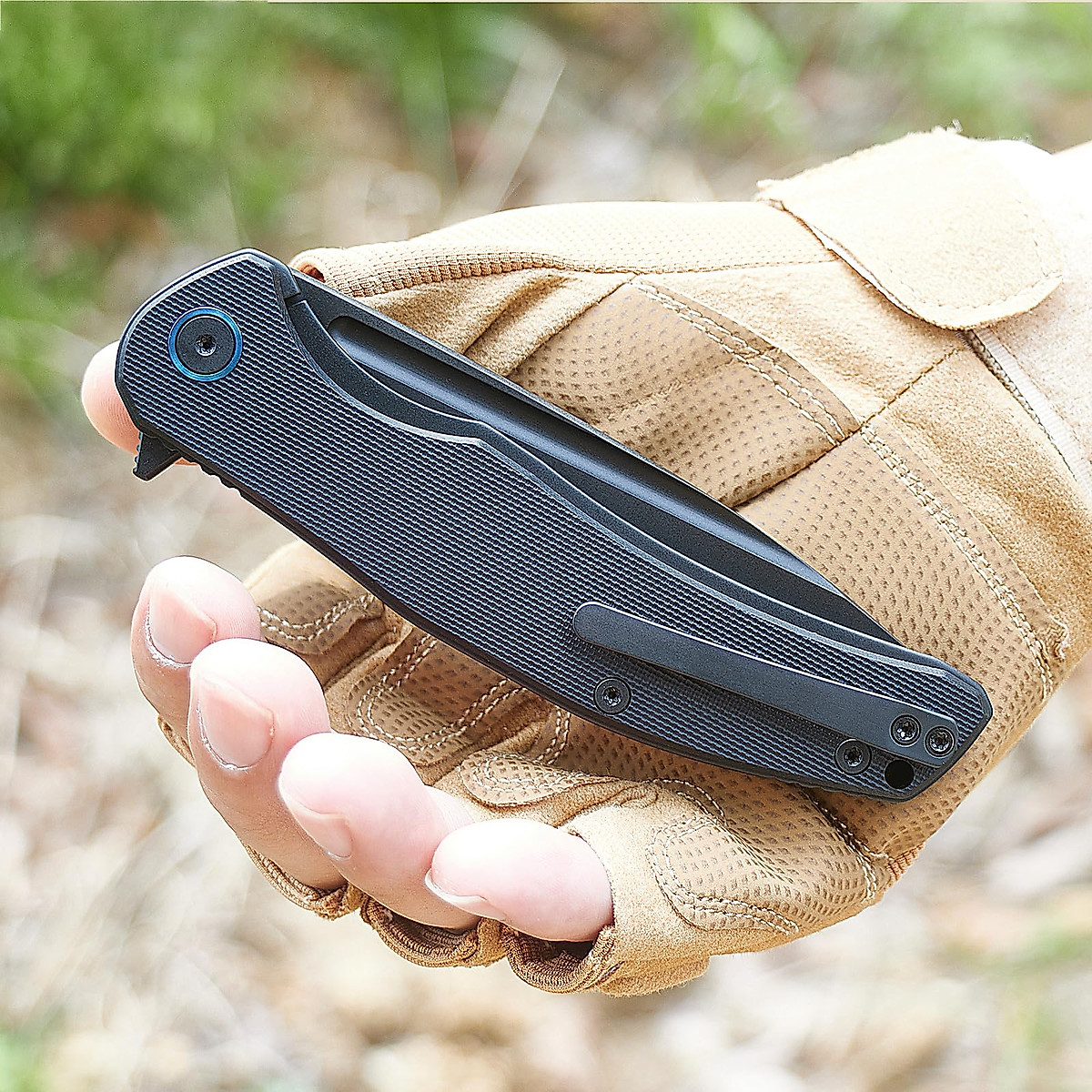 Miguron Knives M Velona Folding Knife,4.03" Black PVD 14C28N Blade Black G10 Handle With Titanium Pocket Clip,Camping Hiking Pocket Knife MGR-803BKII