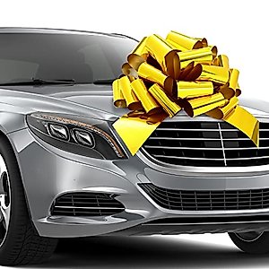 2 Pack Big Car Bow Pull Bow for Cars Gift Wrapping Valentine's Day President's Day Big Gift Bows Giant Bow for Presents Birthday Wedding Office Decorations (Red, 20 Inch) (Gold, 16 Inch)