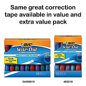 BIC Wite-Out Brand EZ Correct Correction Tape, 39.3 Feet, 2-Count Pack of white Correction Tape, Fast, Clean and Easy to Use Tear-Resistant Tape Office or School Supplies