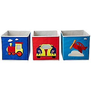 Paylak SCR641 Kids Storage Organizer Bins Fabric Set of 3 Train Plane Car