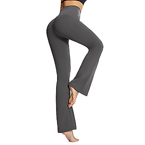 VICUR Women's Flare Yoga Pants V Crossover High Waisted Yoga Pants Non See Through Bootleg Yoga Leggings Grey-XS