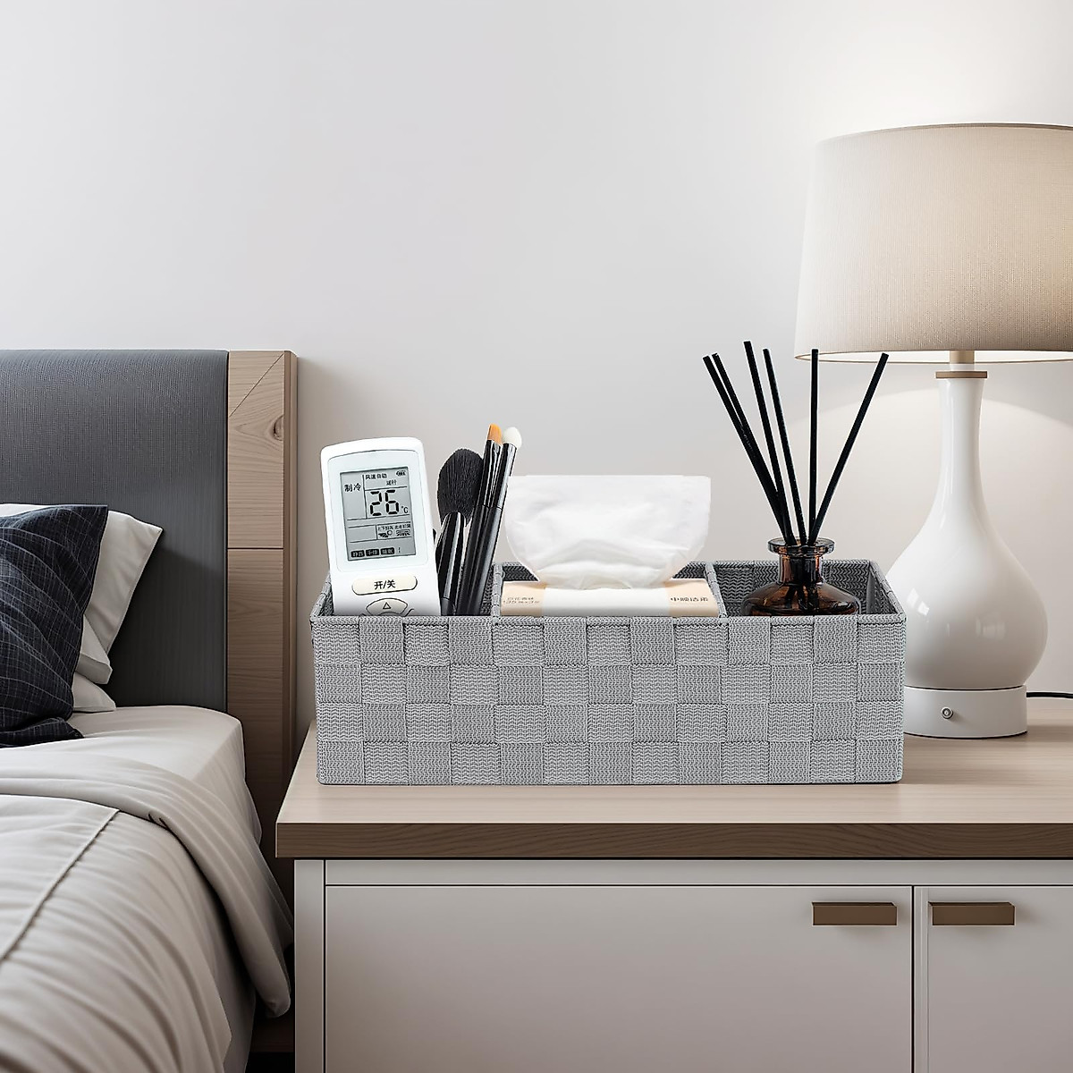 ArcaGuru Bathroom Baskets Organizer, Toilet Tank Baskets Organization Containers Woven Small Basket Decor Storage Holder for Organizing Dresser Bathroom Countertop, Set of 2 (Light Gray)