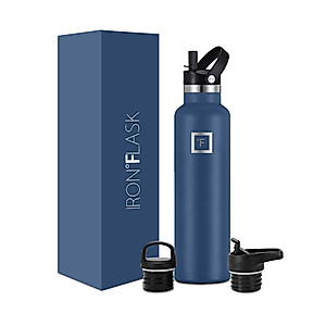 IRON °FLASK Sports Water Bottle - 3 Lids (Narrow Straw Lid) Leak Proof Vacuum Insulated Stainless Steel - Hot & Cold Double Walled Insulated Thermos, Durable Metal Canteen - Twilight Blue, 24 Oz