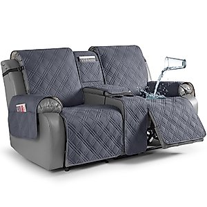 TAOCOCO Loveseat Recliner Cover with Console, Non-Slip Split Reclining Pet Cover for Dual Loveseat Recliner, Furniture Protector with Elastic Straps (2 Seater, Dark Grey)