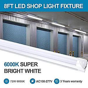 8FT LED Light Fixtures, 72W, 6000K Cool White, Fluorescent Light Replacement, Linkable led Tube Lights 8foot for Cooler,Garage, Warehouse,Basement,Frosted Lens(12-Pack), Ship from USA