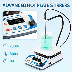 BAOSHISHAN 6.6 Inch Magnetic Stirrer Hot Plate with Timer, 6L Stirring Capacity 300C/572F Hotplate with 3 Stirring Bar, Stir Bar Retriever, Thermal Probe and Support Stand 110V