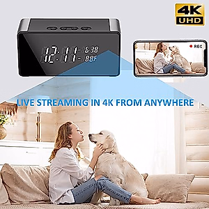 Spy Camera WiFi Hidden Camera Alarm Clock, 4K Wireless Spy Nanny Cam for Home Indoor Security, Remotely Access Camera and Real-time Monitoring with Night Vision & Motion Detection Alert