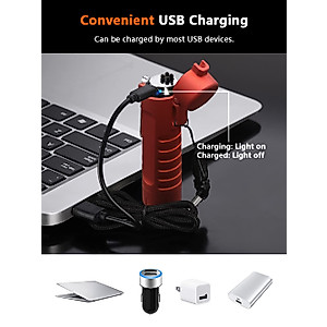 SKRFIRE Electric Outdoor Lighter Waterproof Plasma Lighter Windproof Arc Lighter Portable Fashion Lighter for Lighting Suitable for Emergency Survival Kit, Camping, Hiking (Red)