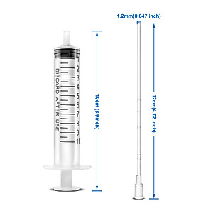 6 Pack-10ml Ink Syringe with 16 Ga Blunt Needle Tip and Soft Plastic Tube Suitable for Glue Application,Liquid Dispensing and Measuring, Pet Food Feeding,Refilling Ink Cartridges,CISS or Flux pen