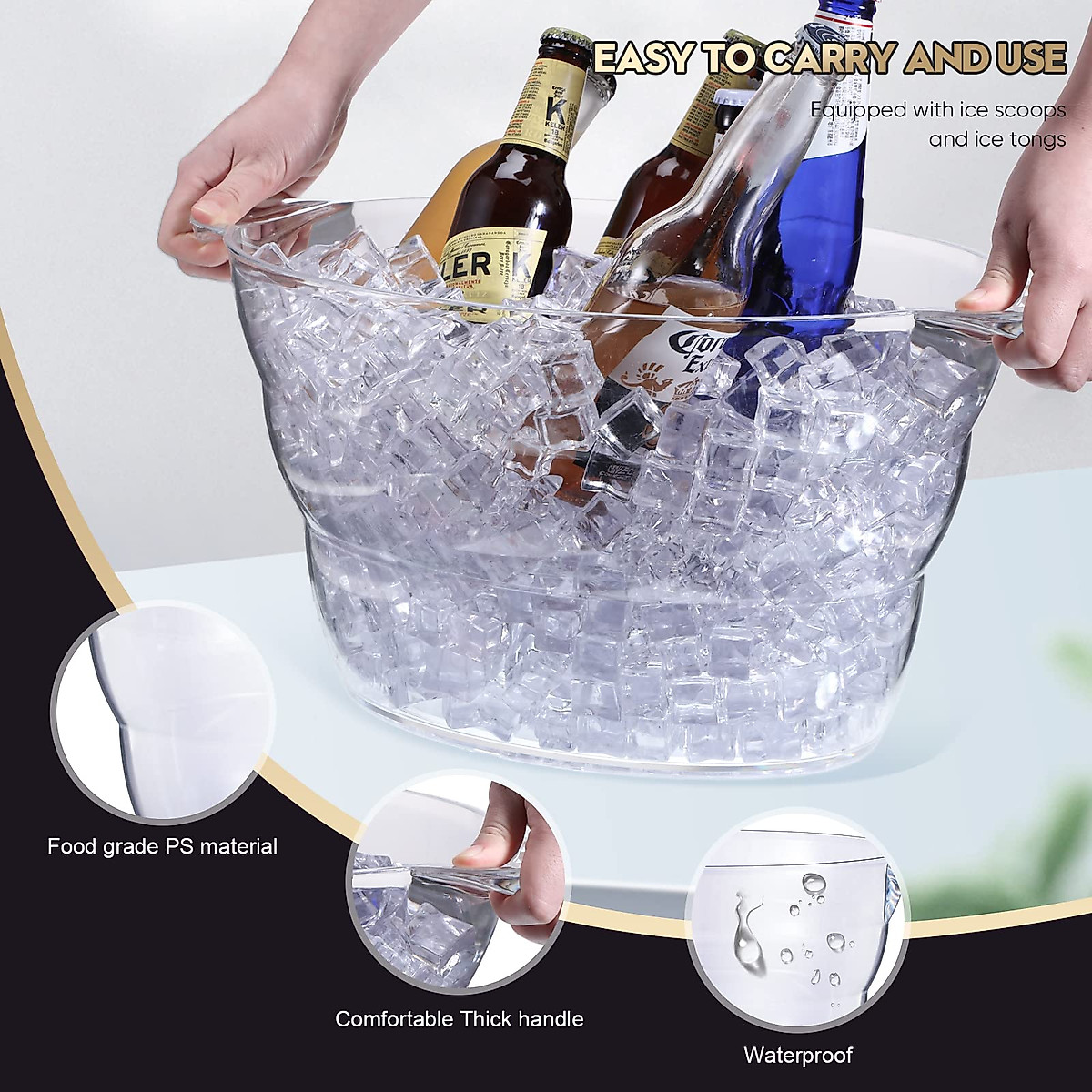 6 Pieces Large Ice Buckets for Cocktail Bars 12 Liter Champagne Cooler Wine Chiller Beer Bottle Baskets Clear Plastic Drink Beverage Tubs for Parties Oval Storage Bin Tubs for Mimosa Bar Supplies
