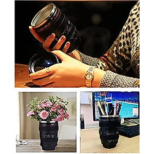 DEEXITO Camera Lens Coffee Mugs,Stainless Steel Lens Cups with Four-leaf Clover Spoon,Ideal Gifts for Photographers Sweeties Men Women Birthday Xmas