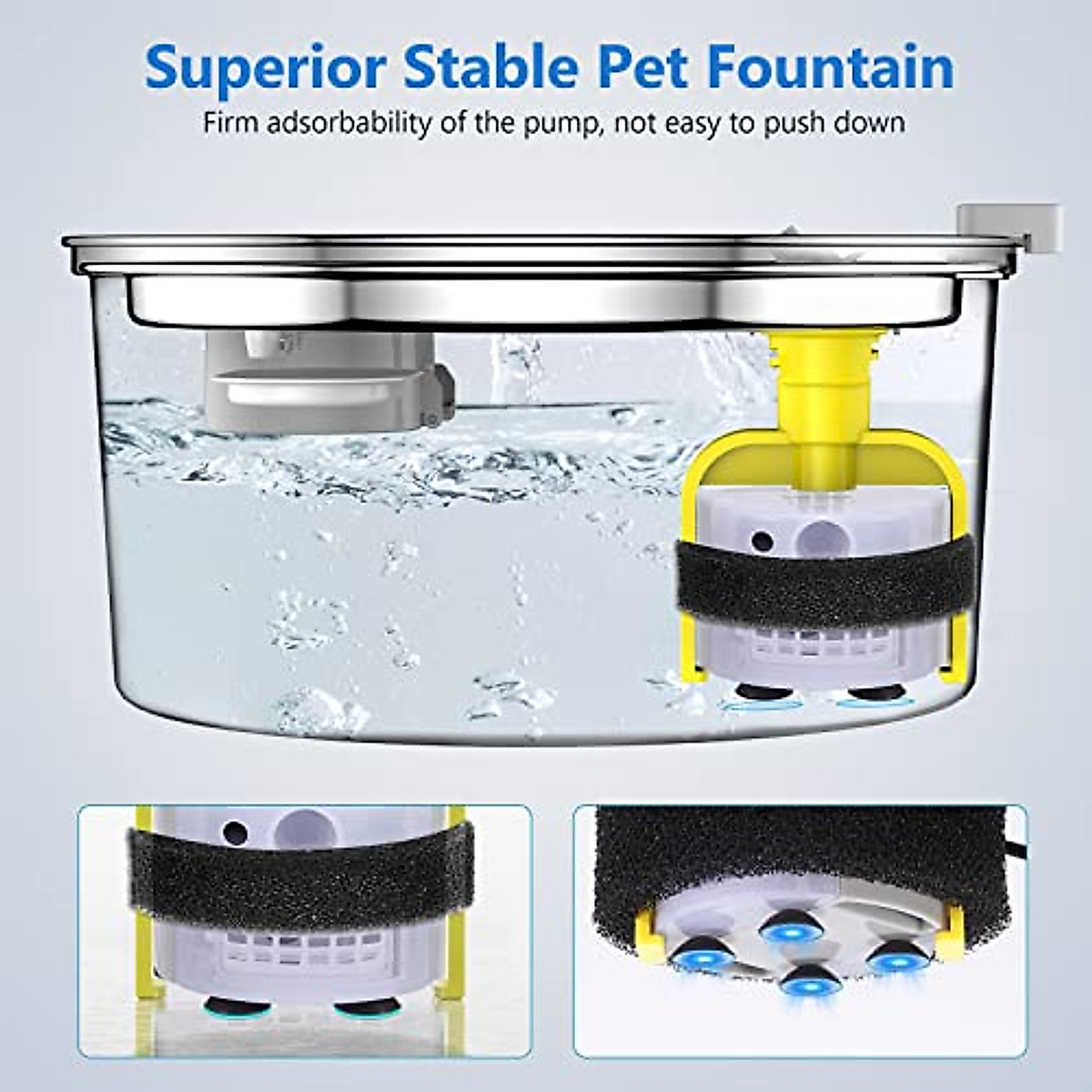 Cat Water Fountain, AIWMQYYF 108oz/3.2L Automatic Stainless Steel Cat Fountain, Dog Water Dispenser Bowl with Ultra-Quiet Pump, 3 Replacement Filters, Adjustable Water Flow for Cats, Dogs, Pets