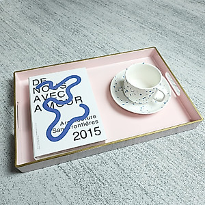 Spsyrine Round Pink Decorative Tray, 13" Plastic Serving Table Tray with Handles for Breakfast, Round Modern Ottoman Tray for Coffee Table, Bathroom, Kitchen, Living Room