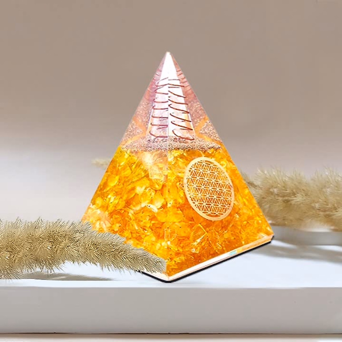 Orgone Pyramid of Success, Citrine Orgonite Pyramid is Healing Crystals for Wealth & Wisdom and Orgonite Pyramid help in Healing Meditation