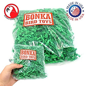Bonka Bird Toys Colored Crinkle Shred Paper Chew Forage Nesting Treat Natural Multi-Use Craft Part Projects Cockatiels Parakeets Conures Amazons and Other Similar Birds (Green)