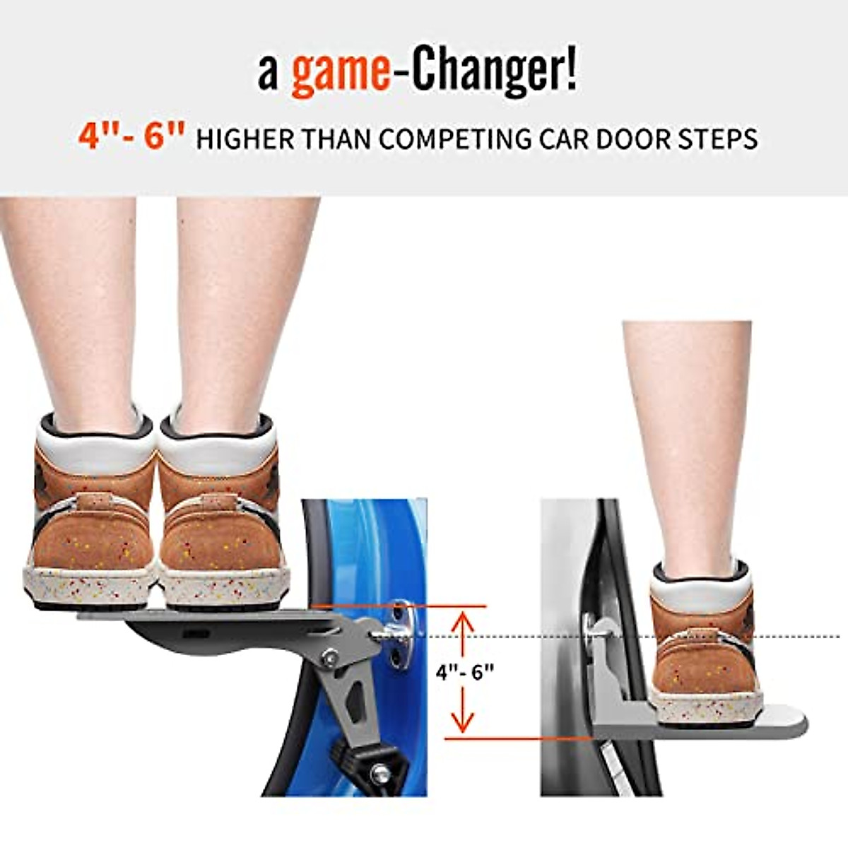 Foldable Car Door Step Plus, Level Adjustment System, All Metal, Side Step (Black)