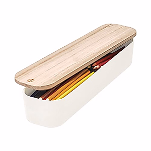 iDesign Recycled Plastic Storage Compact Drawer Organizer Bin with Paulownia Wood Lid, Extra Large, Coconut