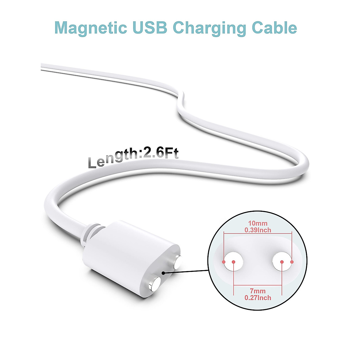 Bicmice 2.6Ft Magnetic USB DC Charger Cable Replacement Charging Cord-(7mm/0.27in)