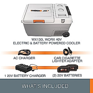 Worx 20V Mini Refrigerator 24 Qt, Portable Electric Cooler, Car Cooler Fridge for Truck RV Camping, Power Share WX876L (Batteries and Charger Included)