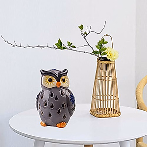 5.31in Ceramic Owl Garden Statue Figurines, LED Solar Light Lawn Lamp Yard Art Home Garden Decor