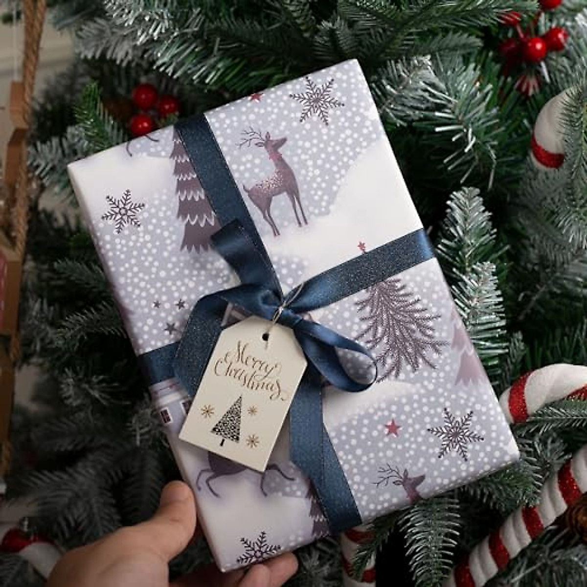 Homeral Christmas Wrapping Paper Sheet-27.6 x 19.7 inches 12 Sheets 6 Designs Kraft Paper with Christmas Tree,Reindeer,Santa,Snowman for Christmas Winter Kids Adults Celebrating