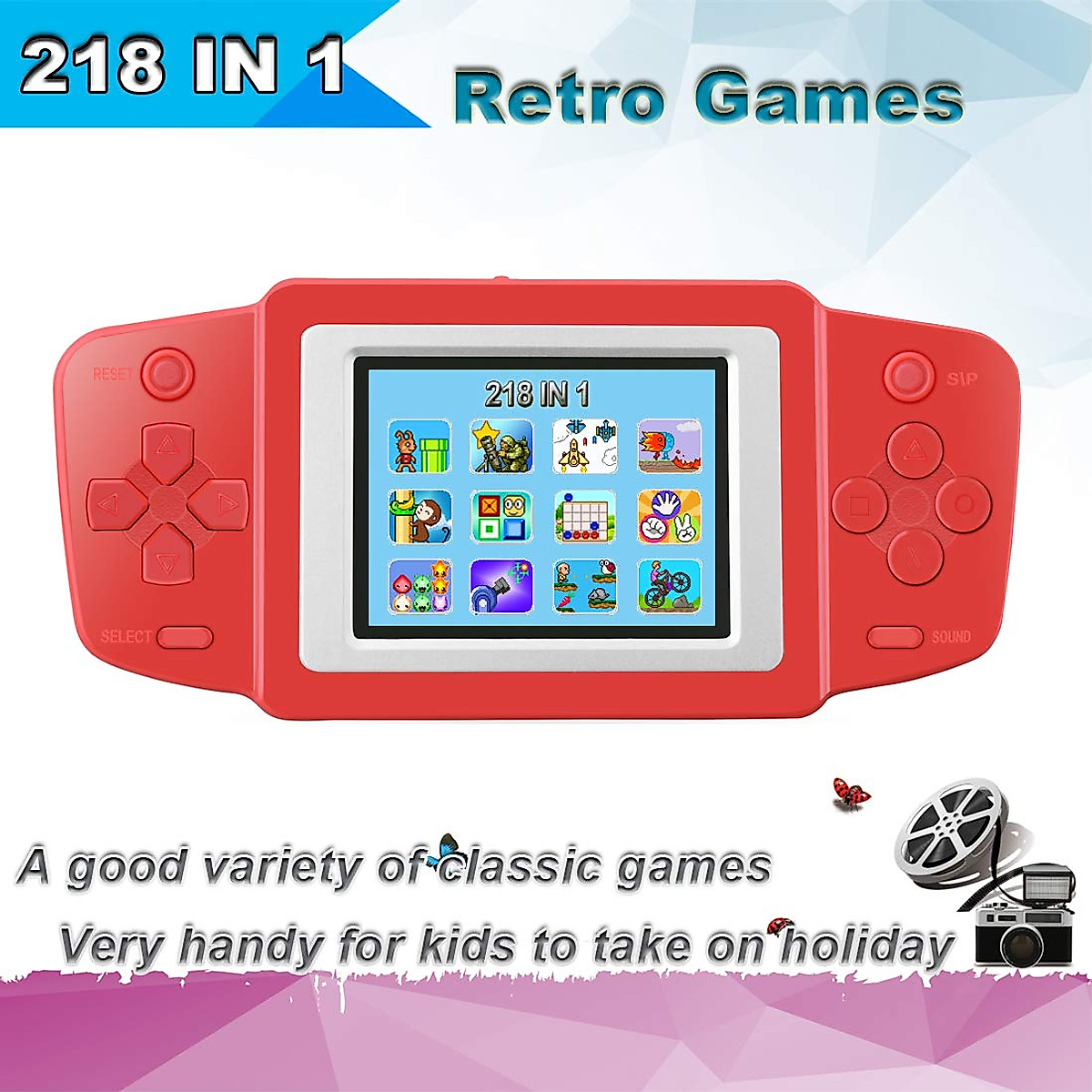 Beico Handheld Games for Kids Built in 218 Classic Retro Video Games 2.5" Screen Portable Arcade Gaming Player System for Boys Girls Birthday (Red)