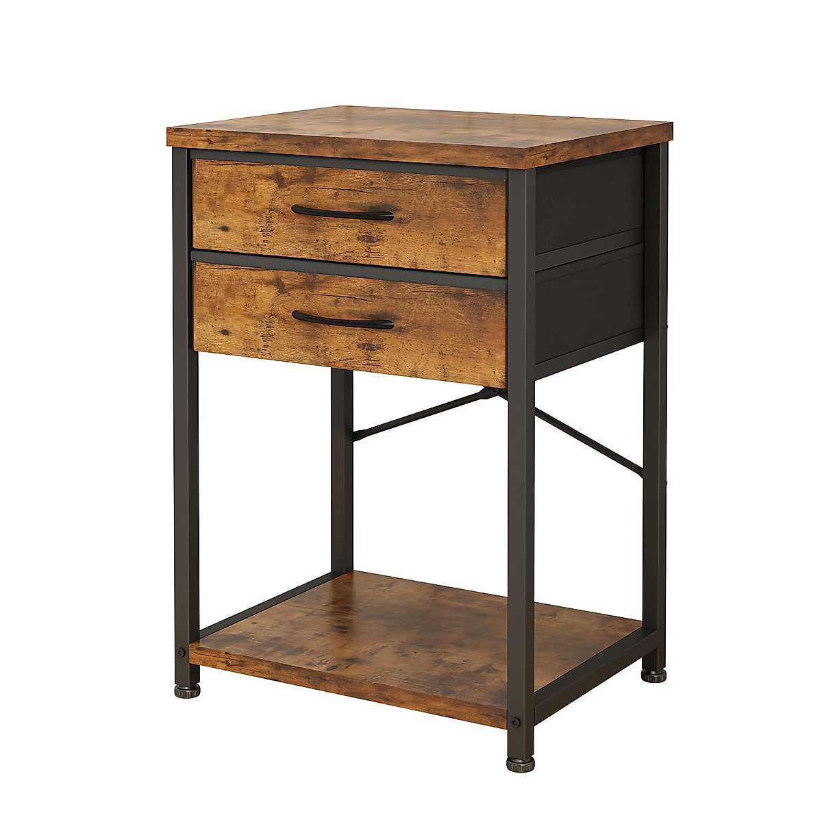 TigerDad Tall Nightstand with 2 Fabric Drawers, End Table with Storage Shelves, Bedside Table for Bedroom, Living Room, Small Space, Set of 2, Rustic Brown