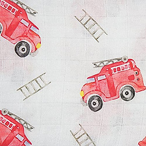 immispace - Ultra Soft Swaddle Blanket | Muslin Blankets for Girls & Boys | Newborns & Infants Gifts | 30% Organic Cotton + 70% Rayon | Large 47" x 47" | Machine Washable (Fire Truck)