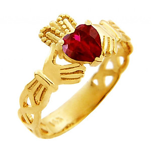 Claddagh Rings 14k Yellow Gold Celtic Knot Band with Red CZ Heart (7)