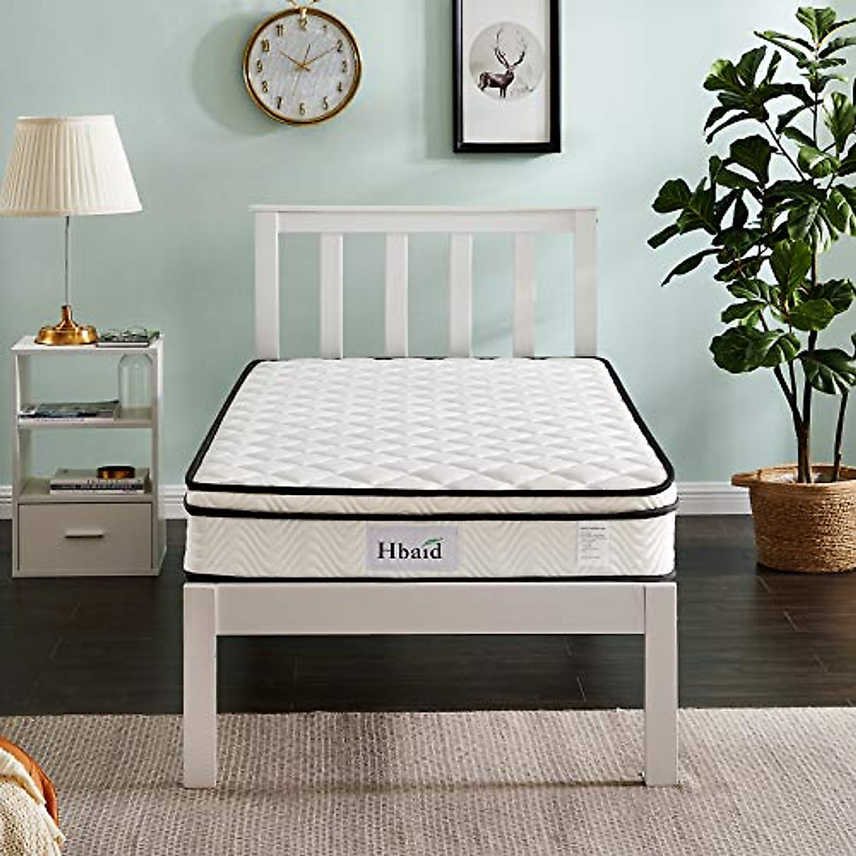 Mattress, Hbaid 8 Inch Memory Foam and Innerspring Hybrid Medium-Firm Feel Hybrid Mattress, Pocket Spring Mattress, Pressure Relieving Comfort Body Support, Bed-in-a-Box (Twin)