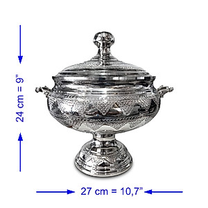 Handmade Big Copper Soup Tureen, Soup Server Pot, Large Serving Bowl - Bunch of Grapes Pattern - Nickel Plated Copper