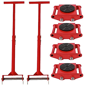 Yellulu 4pcs Machinery Mover, 6T Machinery Skate Dolly with 2 Steering Handle, 13200lbs Machinery Moving Skate, with 360°Rotation Cap and 4 Rollers, Heavy Duty Industrial Moving Equipment,Red