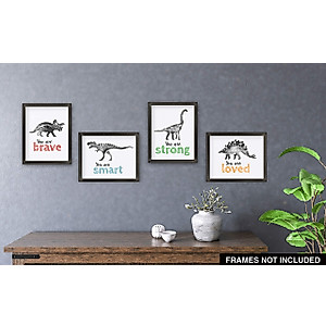 Confetti Fox Dinosaur Wall Art for Little Boys Room, Baby Nursery Posters, Motivational Kids Playroom Dino Decor, Toddler T-Rex Positive Affirmations Quotes (8x10 Unframed Set of 4 Prints)