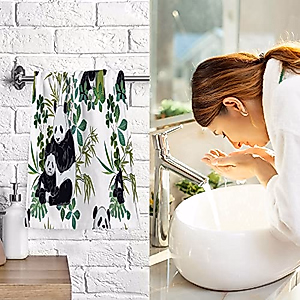 MAOBLYR Panda Bears Set of 2 Fingertip Towel Larger Pure Cotton Soft Highly Absorbent Hand Towels for Bathroom Spa Home (16 x 28 Inches)