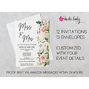 Bridal Shower Invitation Wedding Shower Invite Miss to Mrs Bachelorette Party Last Fling Before the Ring Floral Flowers Printed Cards Customized Personalized Cards (12 Count)