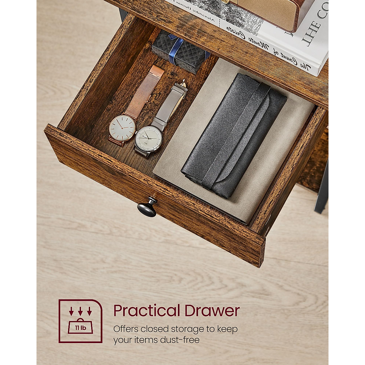 VASAGLE Nightstands Set of 2, Bedside Tables with Drawer, Side Tables, End Tables, for Bedroom, Office, Industrial, Stone Gray and Black ULET506B04