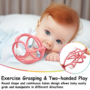 Mombella Ollie Octopus Silicone Baby Teething Toy for 3M+ Infants, Soft Silicone Baby Teether for Front and Back Teething Pain Relief, Blue