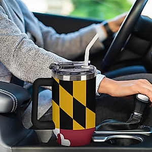 Maryland Flag Insulated Tumblers with Handle Stainless Steel Coffee Mug Funny Travel Cup with Lid Straw 40oz