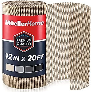 Mueller Drawer and Shelf Liner, 12 in x 20 FT Heavy-Duty, Slip-Resistant Wire Shelf Liners for Kitchen Cabinets, Drawer Liners Kitchen, Shelf Paper for Desks, Durable Non-Adhesive Waterproof Beige
