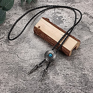 SAILIMUE 6Pcs Handmade Bolo Tie for Men Western Cowboy Leather Necktie Native American Necklaces Natural Tiger Eye Stone Turquoise Cow Skull Eagles Bolo Tie Costume Accessories for Men Women