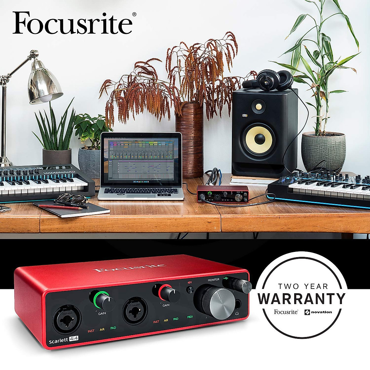 Focusrite Scarlett 4i4 4-in 4-out USB Audio Interface (3rd Generation) + Xpix SR360 Over-Ear Dynamic Headphones, Cables and Accessories