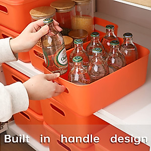 Yishyfier Plastic Storage Baskets With Lid Organizing Container Lidded Knit Storage Organizer Bins for Shelves Drawers Desktop Closet Playroom Classroom Office (4M+2S, Orange)