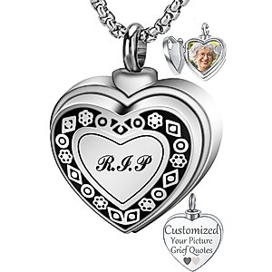 Fanery Sue Customized Urns Locket for Human Ashes Keepsake,Locket Necklace for Ashes with Picture Inside Cremation Jewelry Ashes Holder for Women Men (Classic Heart Silver)